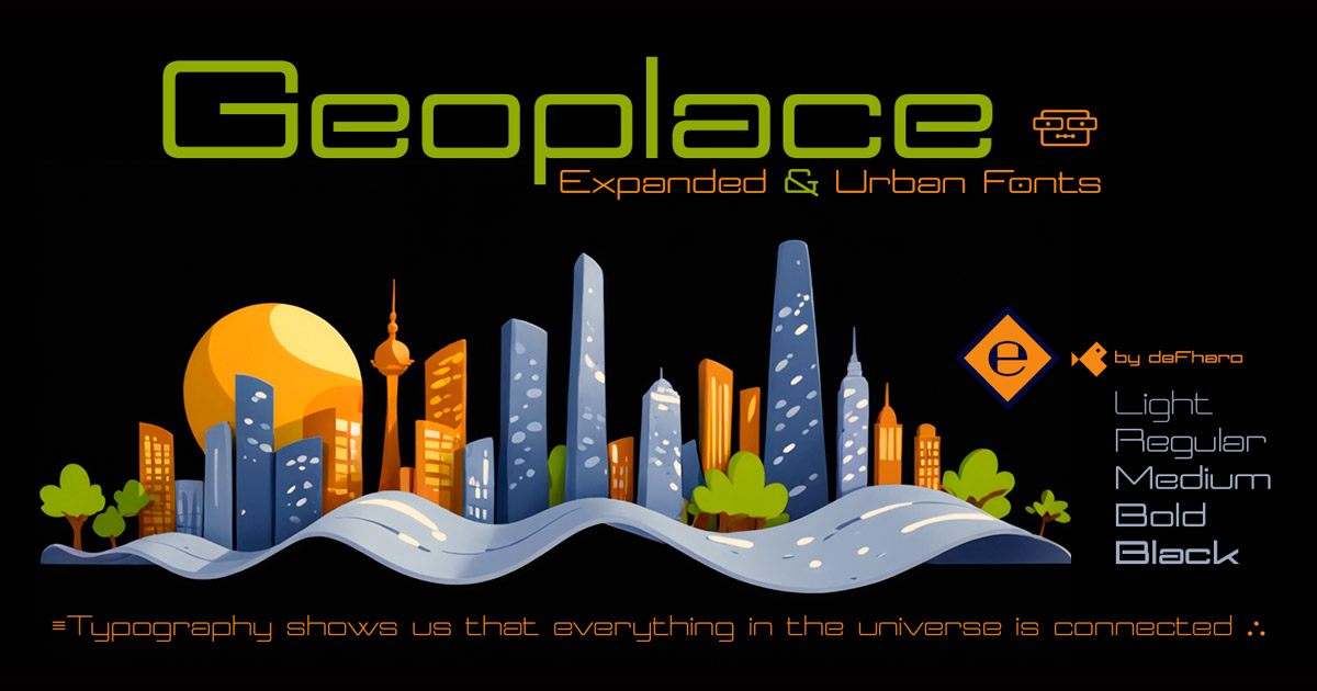 Geoplace expanded urban fonts w/ alternates Letters & Numbers