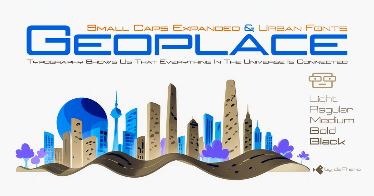 Geoplace Small Caps Expanded font family w/ alternates open type